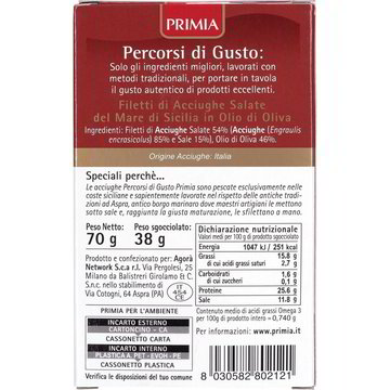 FILETTI DI ACCIUGHE DEL MARE DI SICILIA 70 g PERCORSI DI GUSTO PRIMIA ...